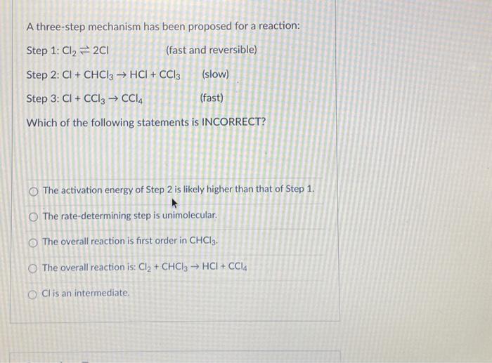 Solved A three-step mechanism has been proposed for a | Chegg.com