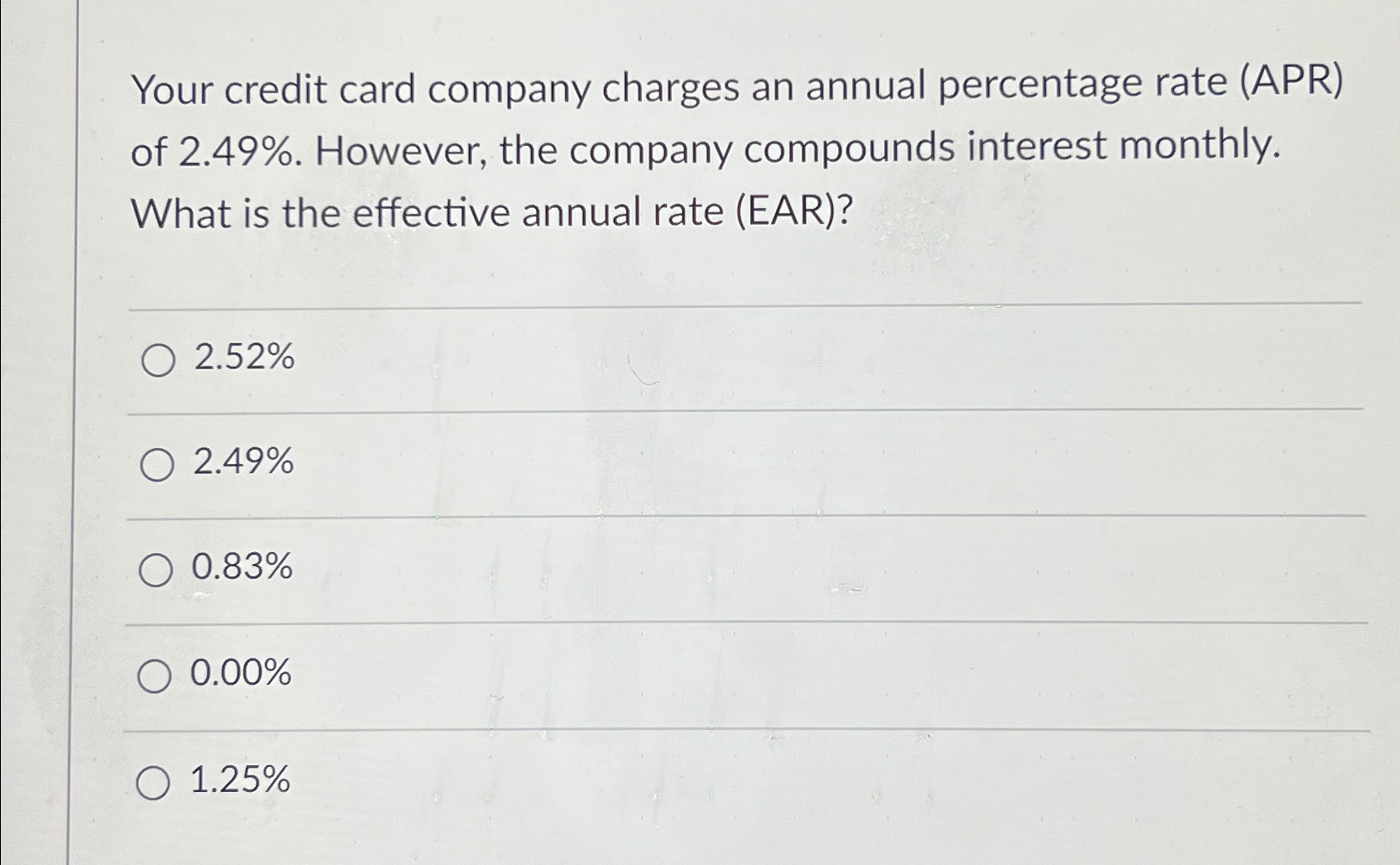 Solved Your credit card company charges an annual percentage | Chegg.com