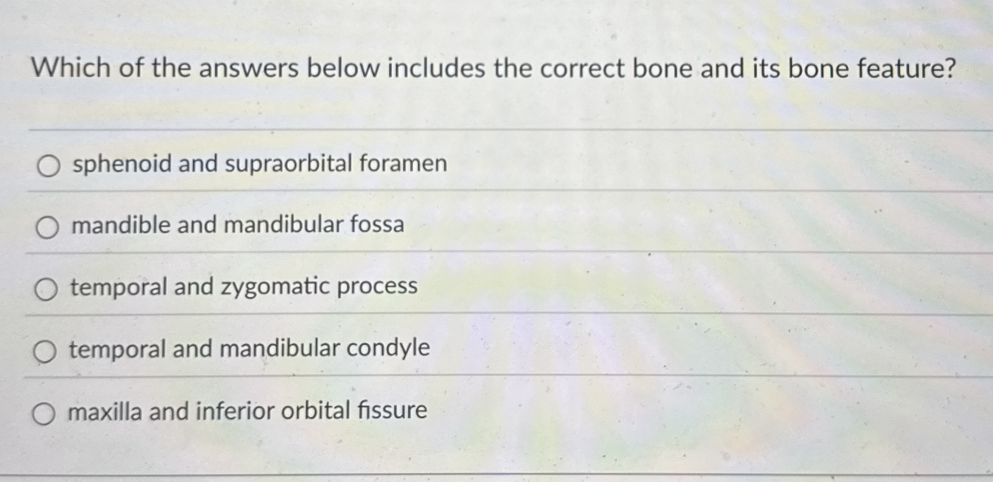Solved Which of the answers below includes the correct bone | Chegg.com