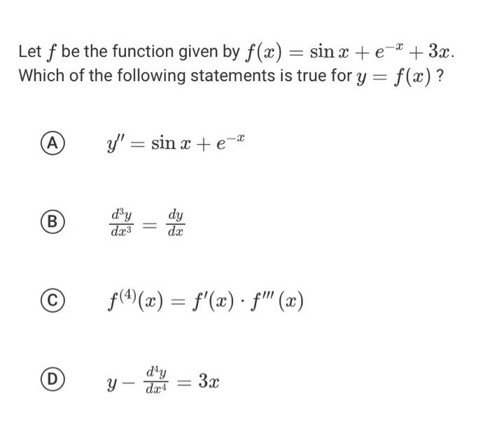 Solved - X Let f be the function given by f(x) = sin x + e + | Chegg.com