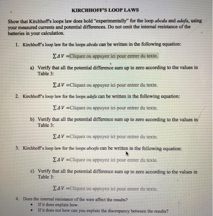 Solved KIRCHHOFF'S LOOP LAWS Show that Kirchhoff's loops law | Chegg.com