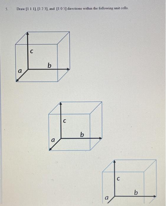 Solved 5. Draw [111]. [123], and [105] directions within the | Chegg.com