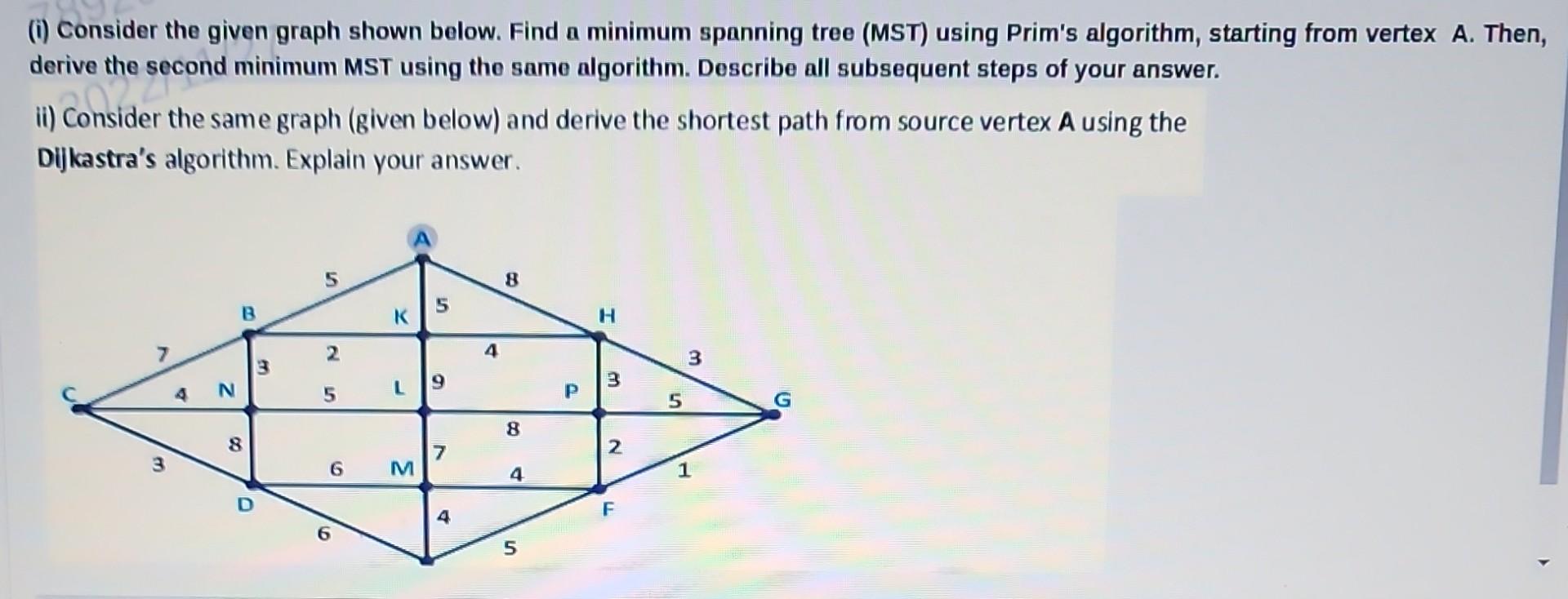 Solved (i) Consider the given graph shown below. Find a | Chegg.com