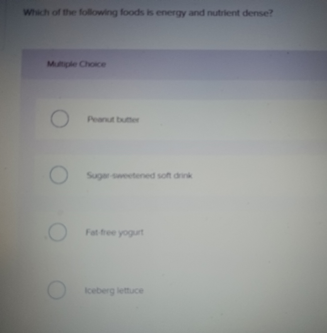 Solved Which of the following foods is energy and nutrient | Chegg.com