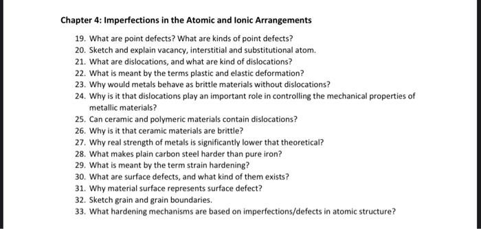 Solved Chapter 4: Imperfections in the Atomic and lonic | Chegg.com