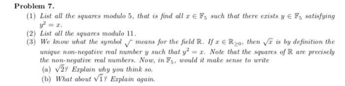 Solved Problem 7. (1) List all the squares modulo 5, that is | Chegg.com