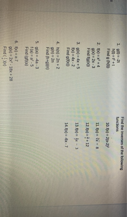 Solved Find the inverses of the following functions 1. g(t) | Chegg.com