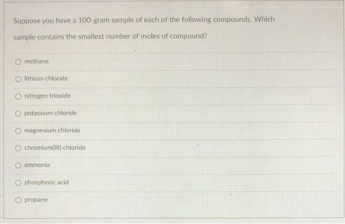 Solved Supoose you have a 100-gram sample of each of the | Chegg.com