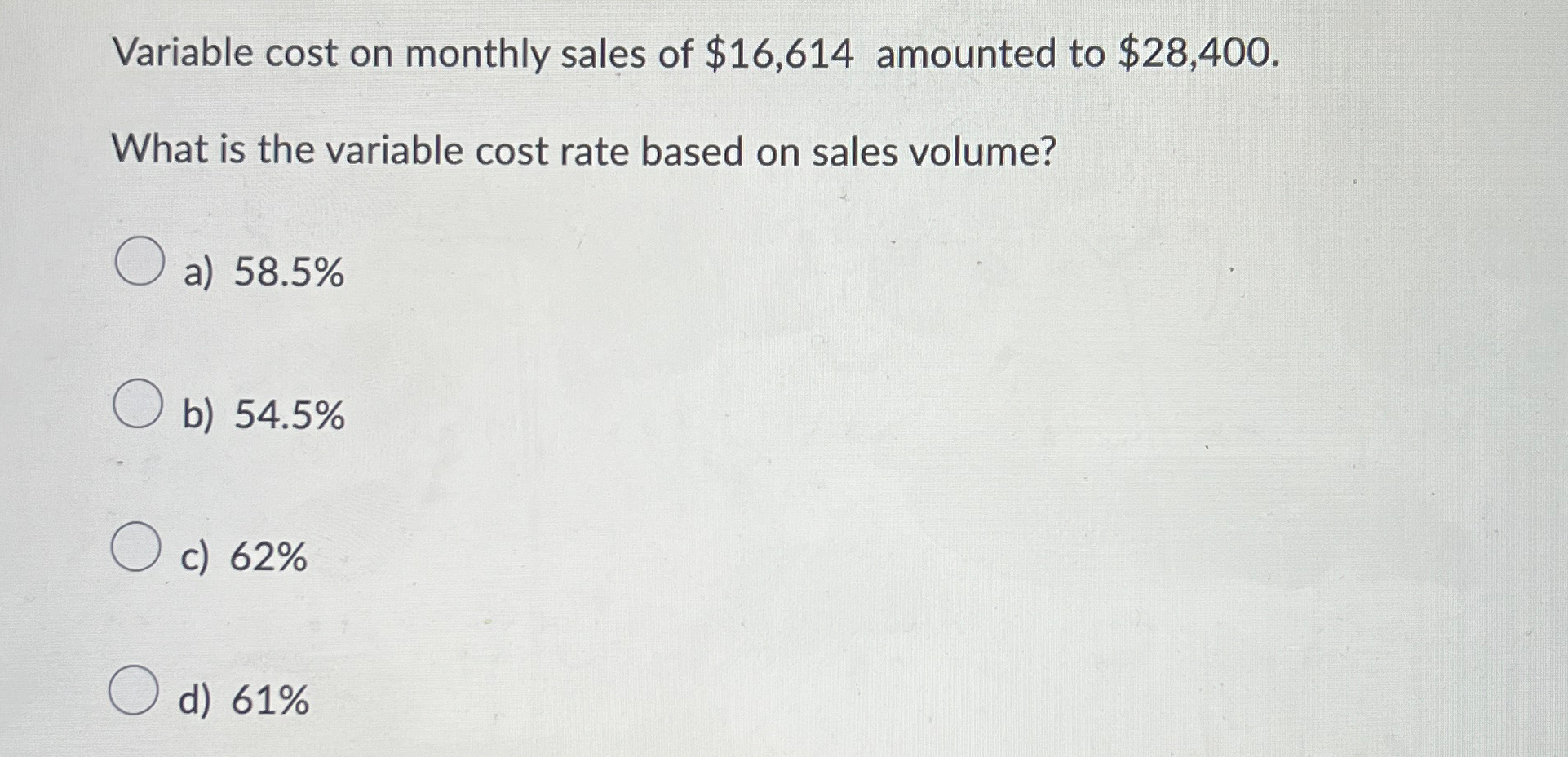 Solved Variable cost on monthly sales of $16,614 ﻿amounted | Chegg.com