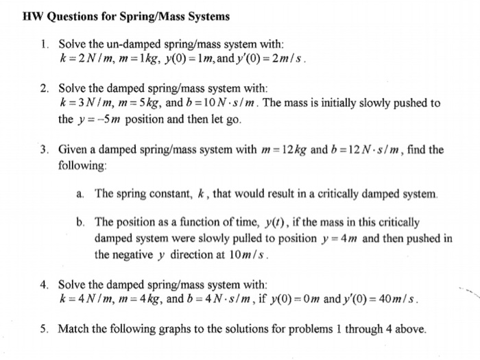 Solved Differential equations spring-mass systems: Problems | Chegg.com