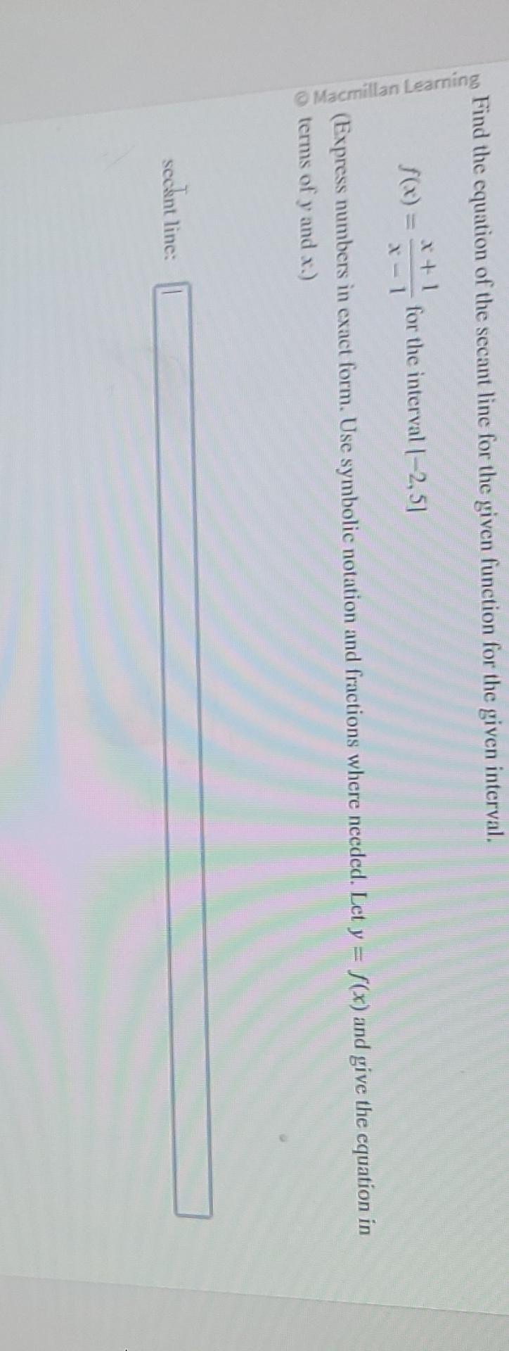 Solved Find the equation of the secant line for the given | Chegg.com