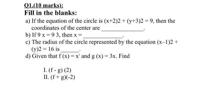Solved Q1.(10 marks): Fill in the blanks: a) If the equation | Chegg.com