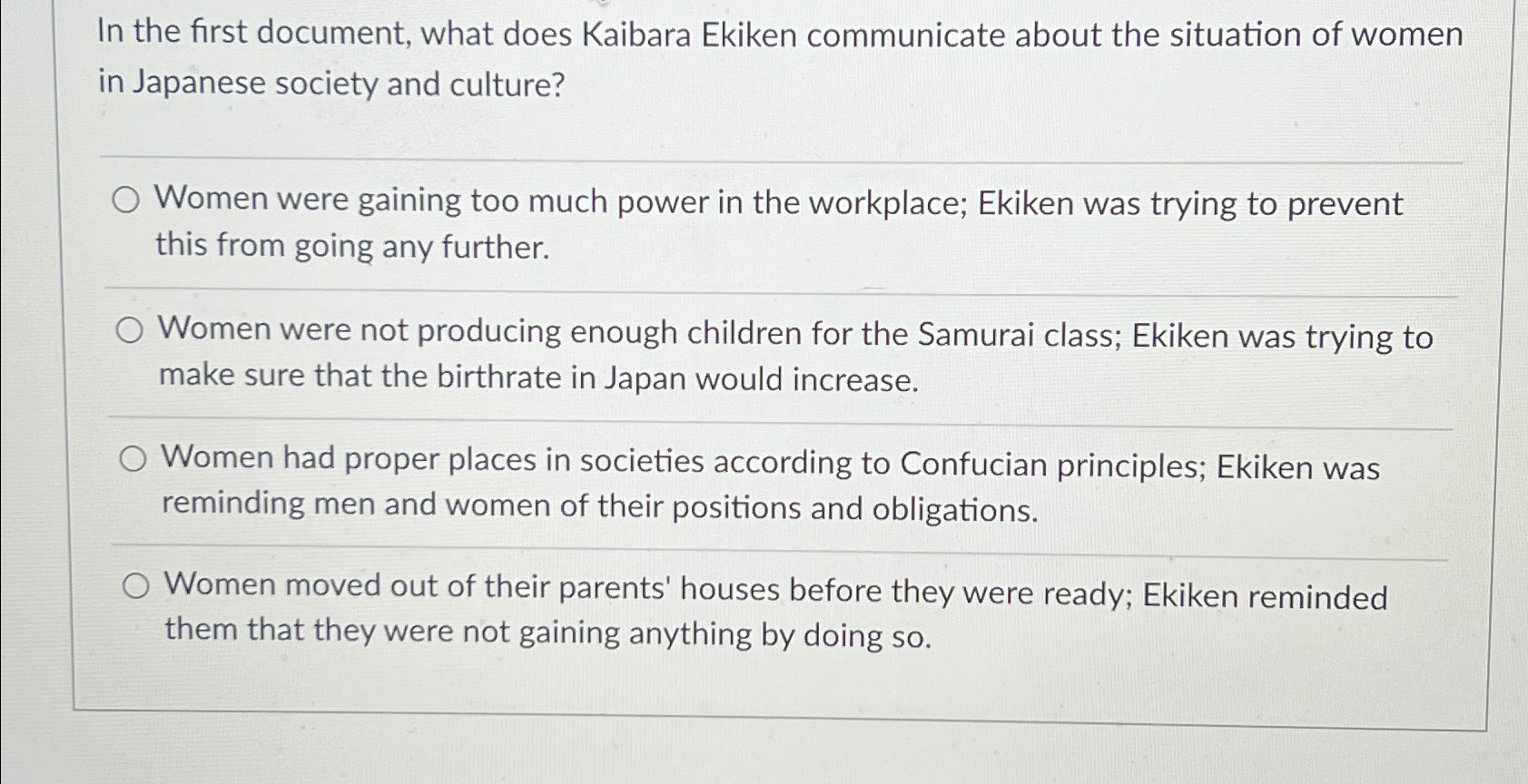 Solved In the first document, what does Kaibara Ekiken | Chegg.com