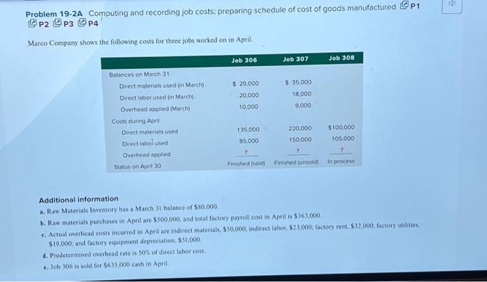 Solved Problem 19-2A Computing and recording job costs; | Chegg.com