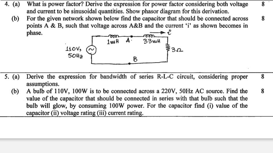 Solved 4. (a) What is power factor? Derive the expression | Chegg.com
