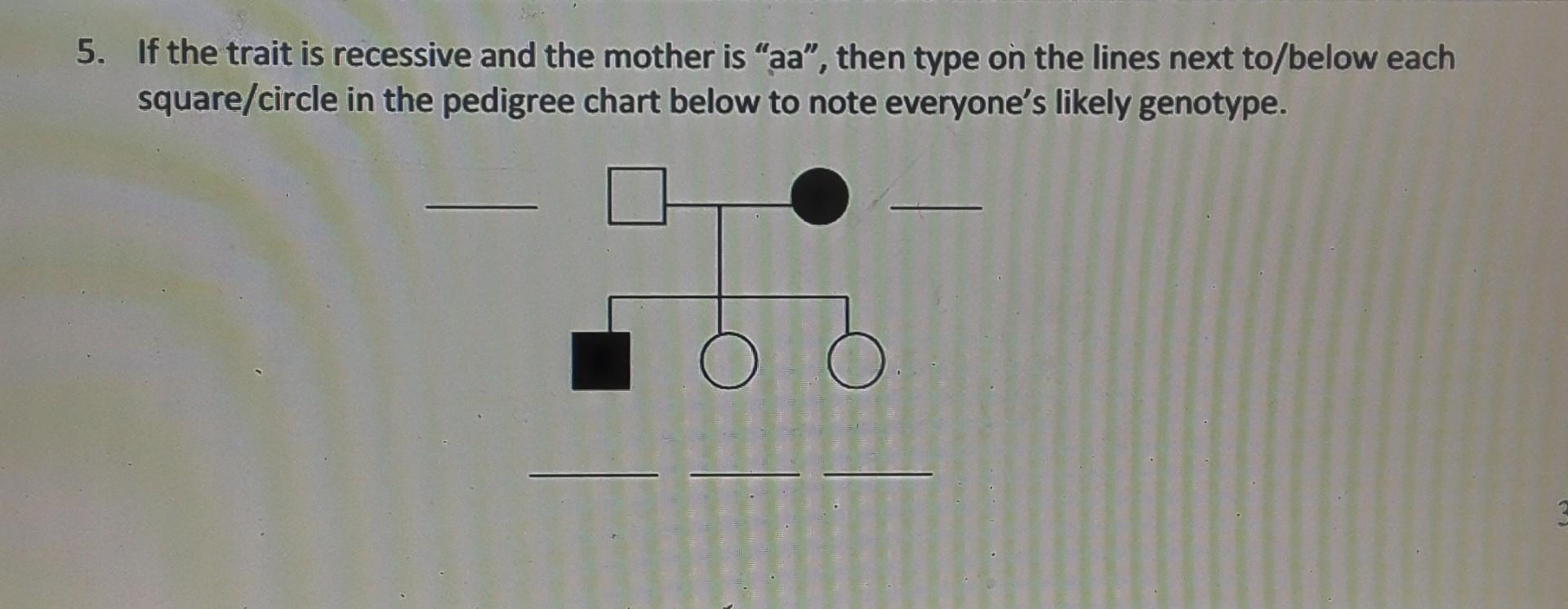 Solved 5. If the trait is recessive and the mother is "aa", | Chegg.com