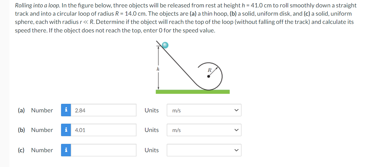 Solved Rolling into a loop. In the figure below, three | Chegg.com