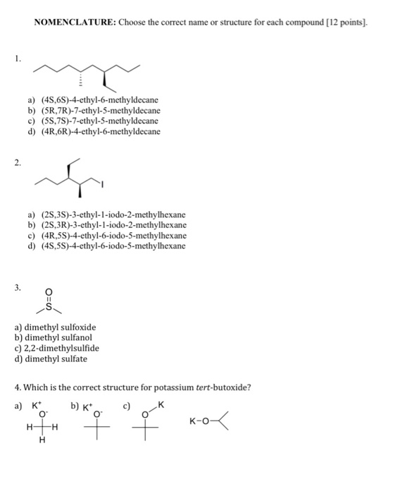Solved NOMENCLATURE: Choose the correct name or structure | Chegg.com