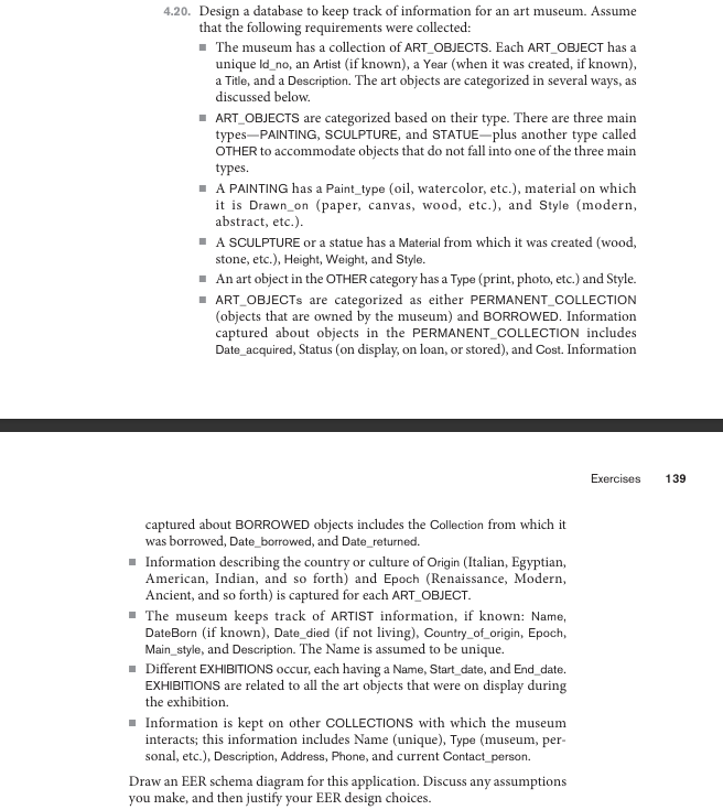 4.20. ﻿Design a database to keep track of information | Chegg.com