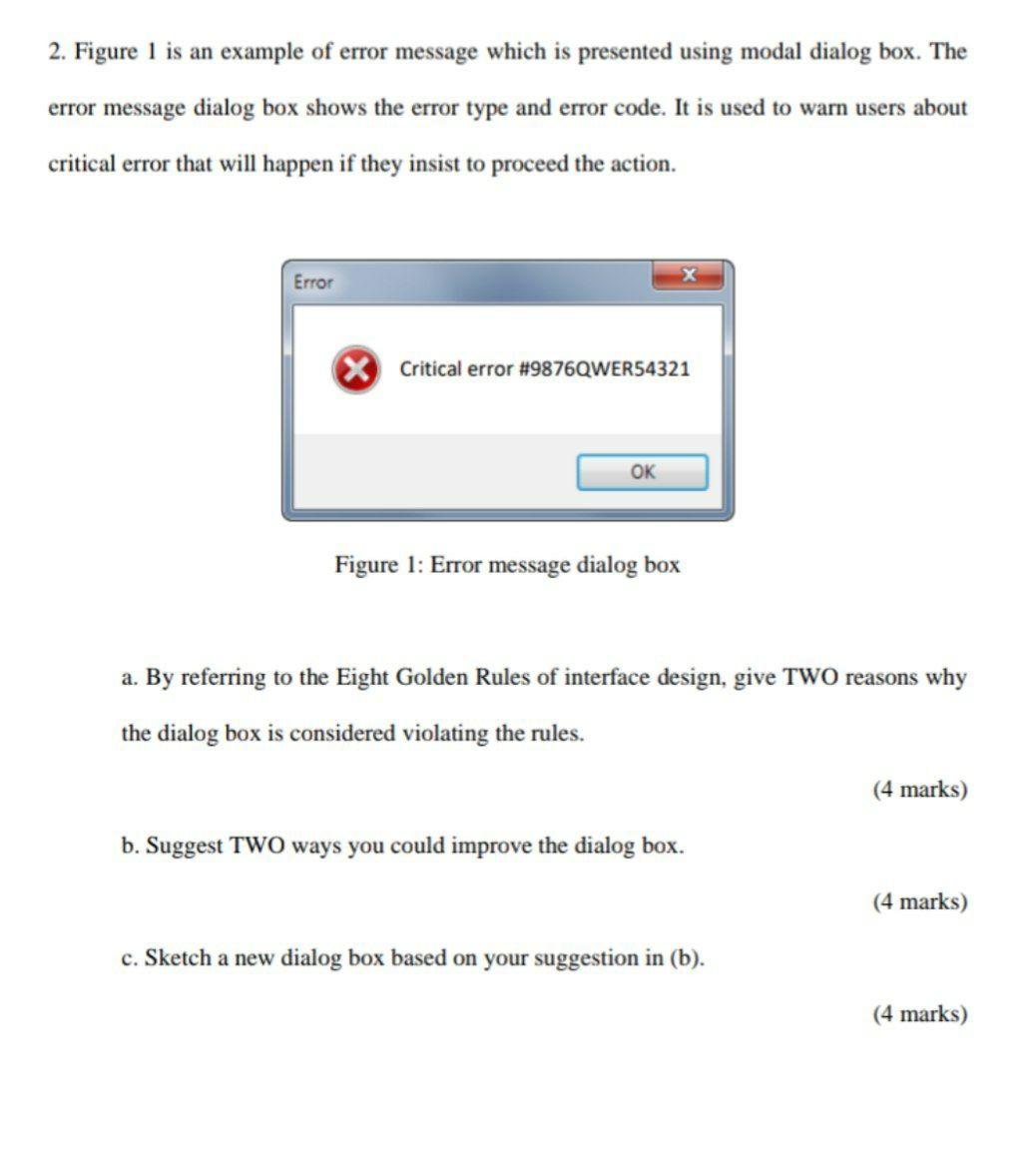 Solved 2. Figure 1 is an example of error message which is | Chegg.com