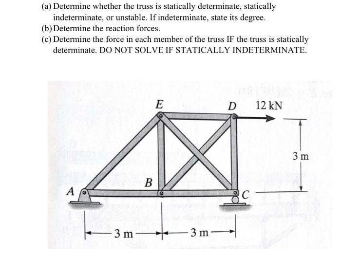 Solved (a) Determine whether the truss is statically | Chegg.com