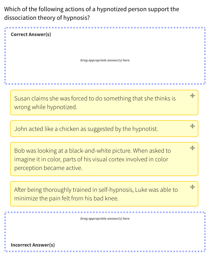 Solved Which of the following actions of a hypnotized person | Chegg.com