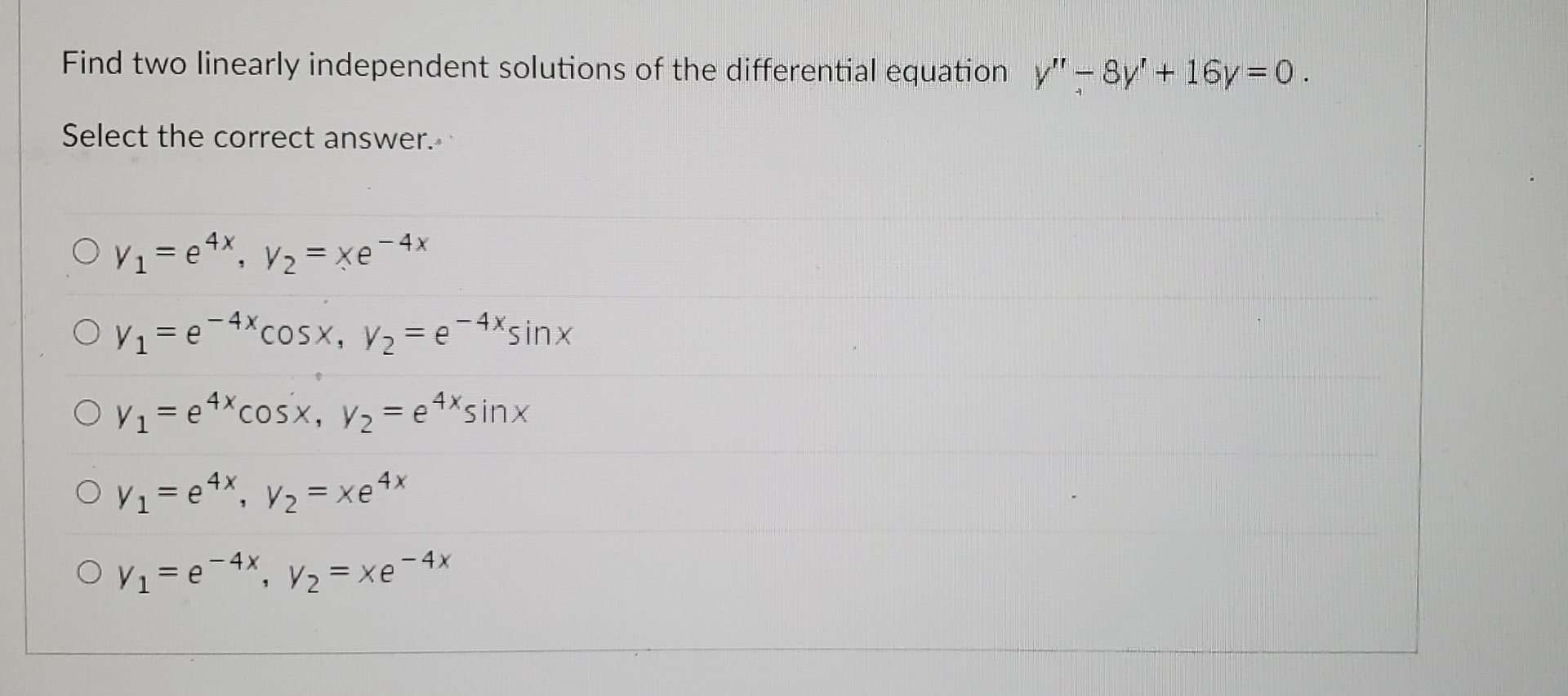 Solved Find two linearly independent solutions of the | Chegg.com