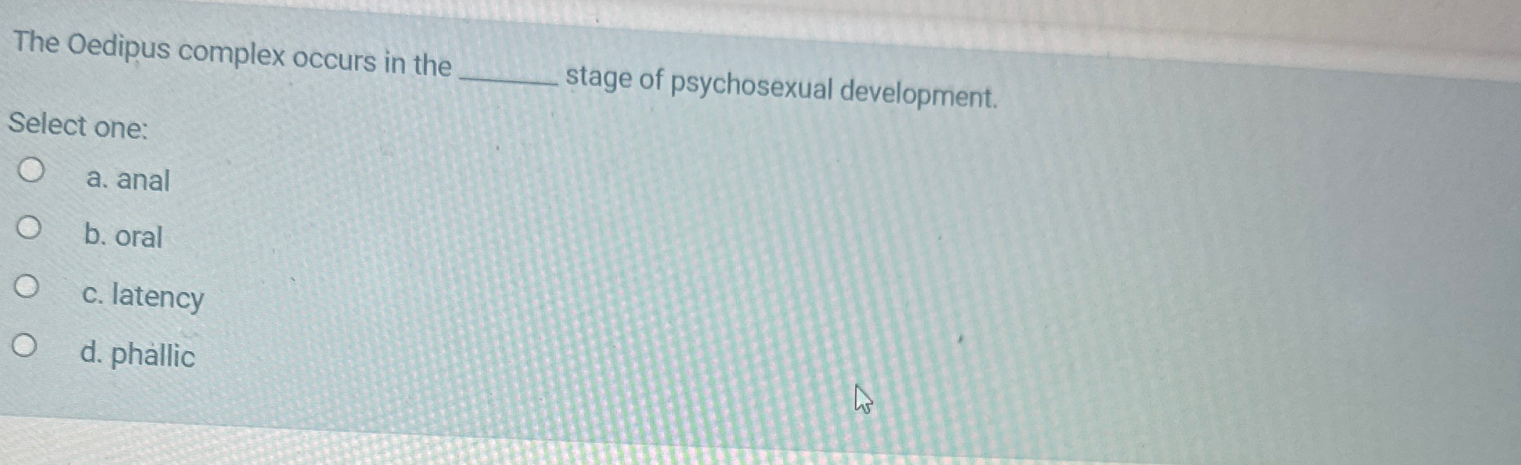 Solved The Oedipus complex occurs in the ﻿stage of | Chegg.com