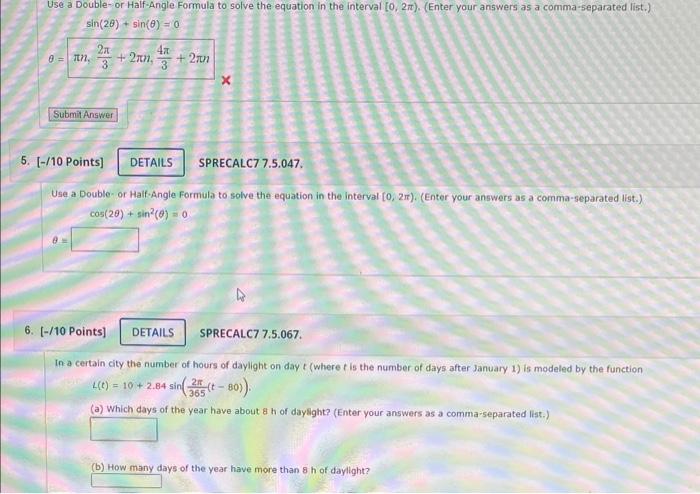 Solved sin(2θ)+sin(θ)=0θ=πn,32π+2πn,34π+2πn א [10 Points] | Chegg.com