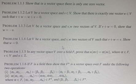 Solved Problem 1.1.1 ﻿Show that in a vector space there is | Chegg.com