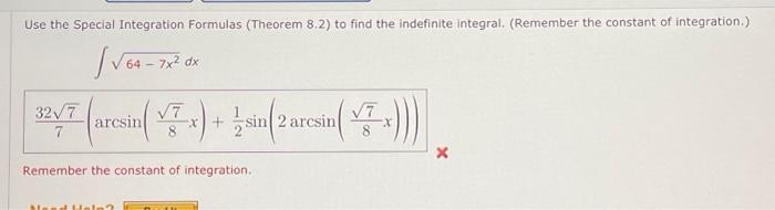 Solved Use the Special Integration Formulas (Theorem 8.2) to | Chegg.com