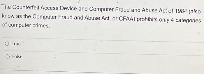 Solved The Counterfeit Access Device and Computer Fraud and | Chegg.com Solved The Counterfeit Access Device and Computer Fraud and | Chegg.com
