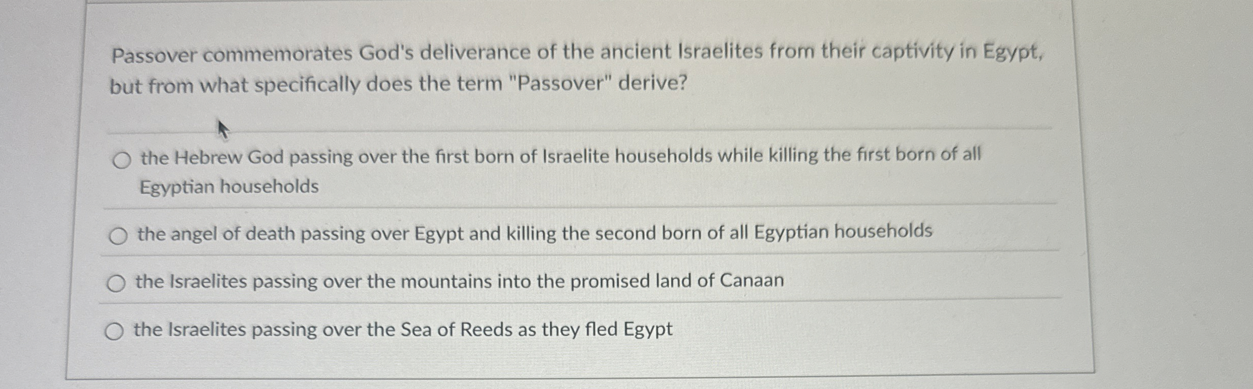 Solved Passover commemorates God's deliverance of the | Chegg.com