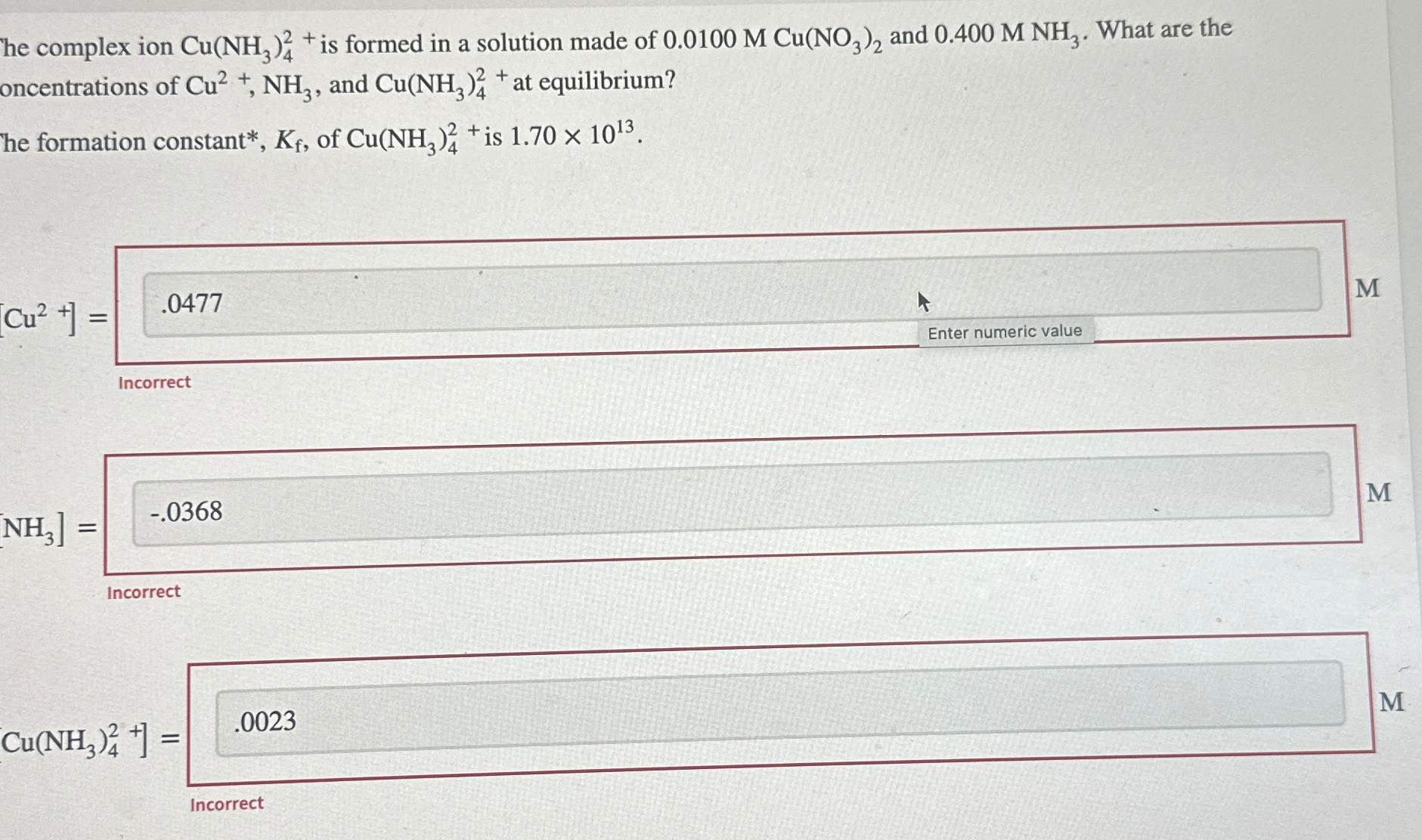 Solved The complex ion Cu(NH3)42?+is formed in a solution | Chegg.com