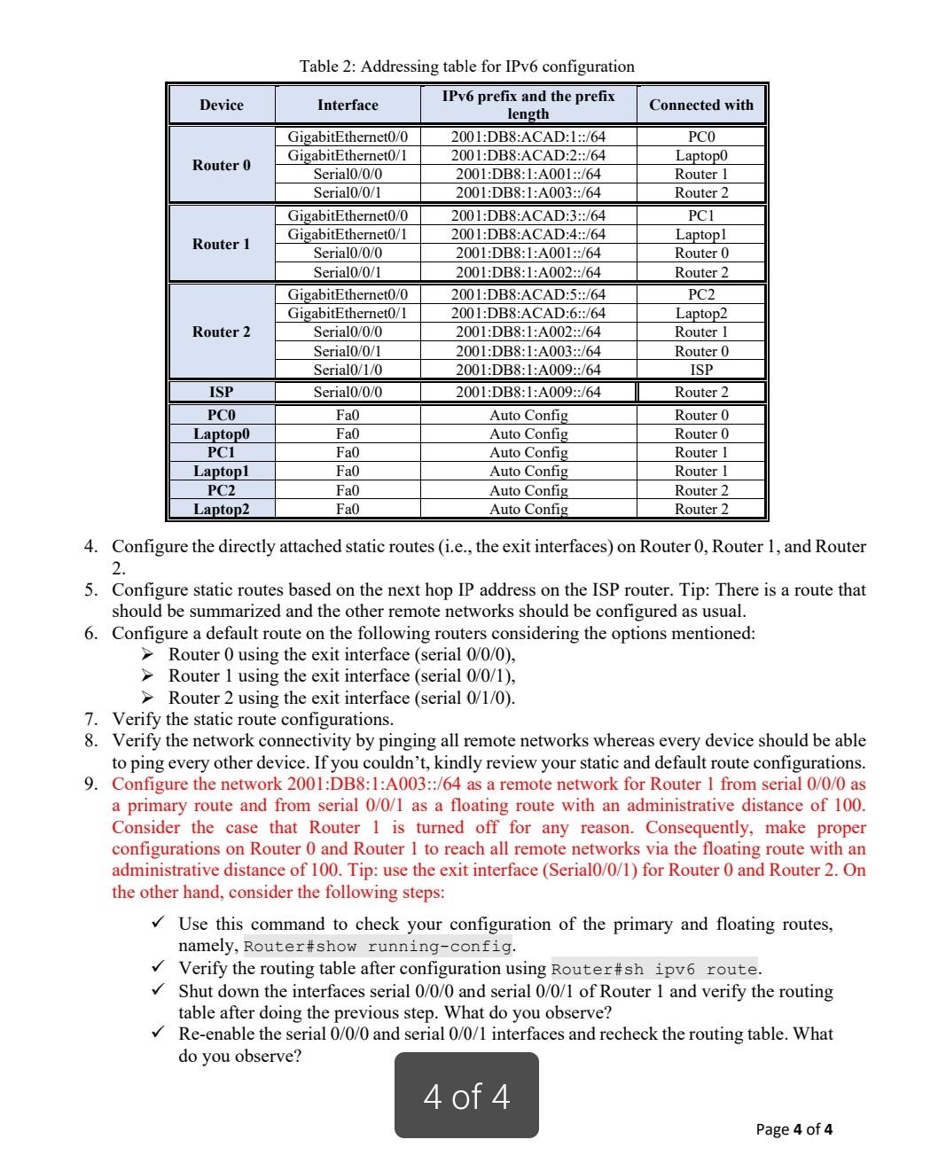 Solved Problem 1: Configuring IPv4 static routing In this | Chegg.com