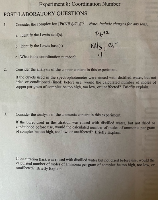 Solved Experiment 8: Coordination Number POST-LABORATORY | Chegg.com