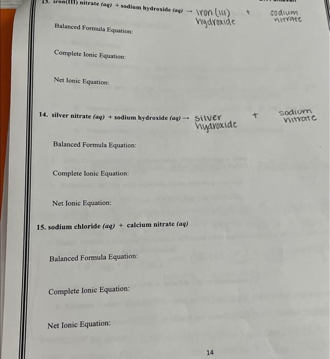 Solved Balanced Formula Equation: Complete Ionic Equation: | Chegg.com