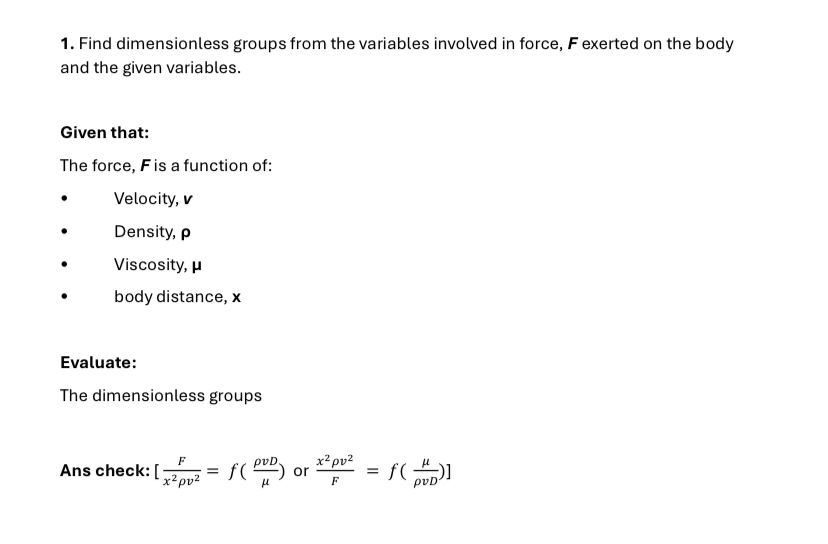 Solved Find dimensionless groups from the variables involved | Chegg.com