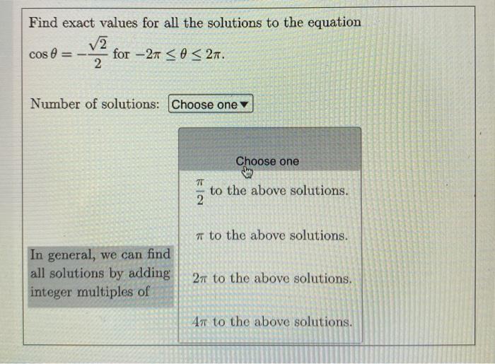 Solved Find exact values for all the solutions to the | Chegg.com