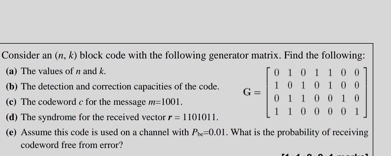 Consider An Nk ﻿block Code With The Following