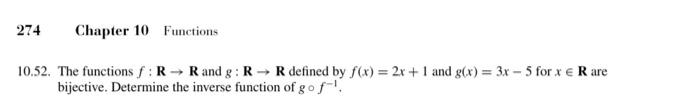 Solved 274 Chapter 10 Functions 10.52. The functions f:R→R | Chegg.com
