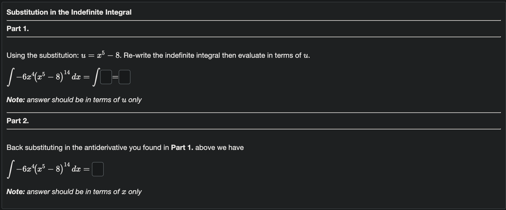 Solved Substitution in the Indefinite IntegralPart 1.Using | Chegg.com