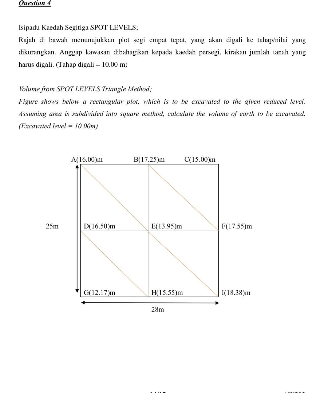 Solved Question 4 Isipadu Kaedah Segitiga SPOT LEVELS; Rajah | Chegg.com