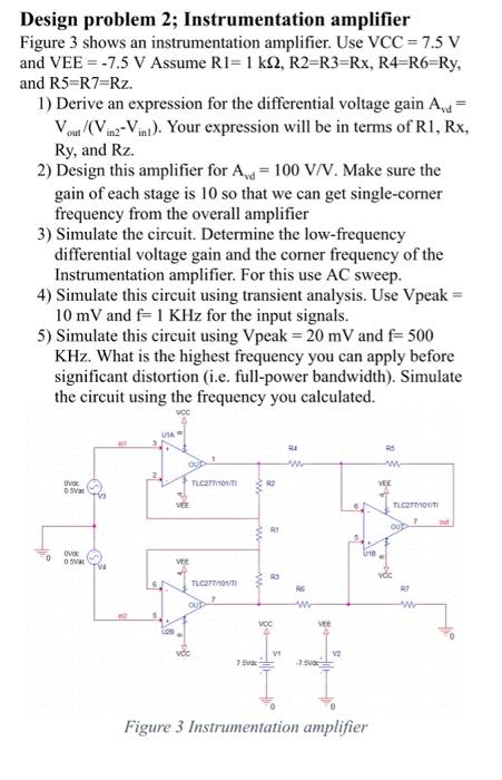 Solved Design problem 2; Instrumentation amplifier Figure 3 | Chegg.com