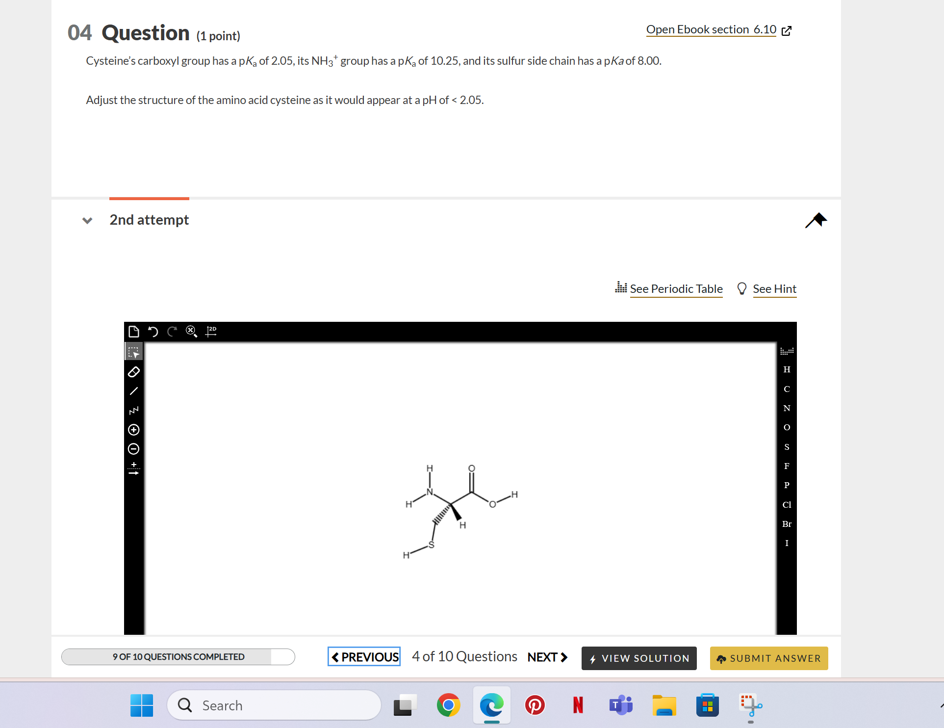 Solved 08 ﻿Question (a ﻿point) ﻿Cysteine's carboxyl group | Chegg.com