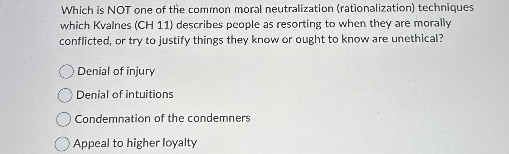 Solved Which is NOT one of the common moral neutralization | Chegg.com