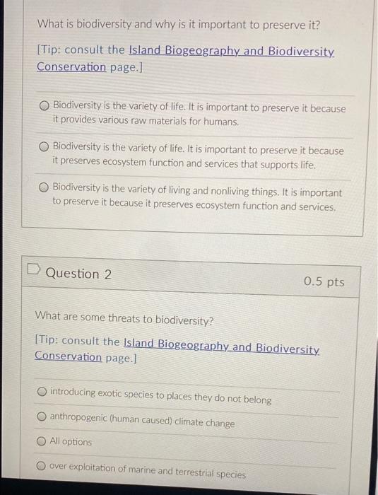 Solved What is biodiversity and why is it important to | Chegg.com