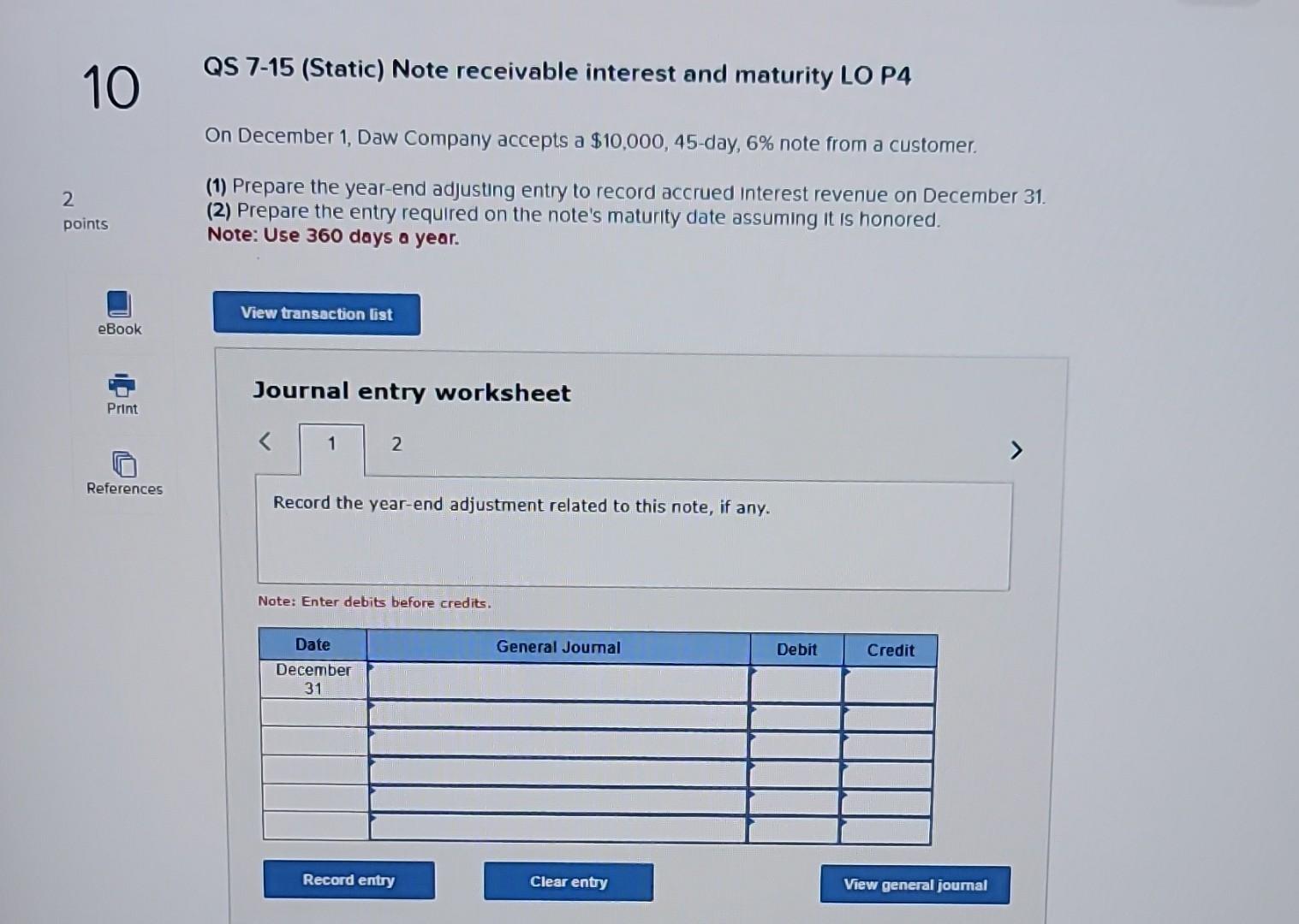 Solved QS 7-15 (Static) Note receivable interest and | Chegg.com