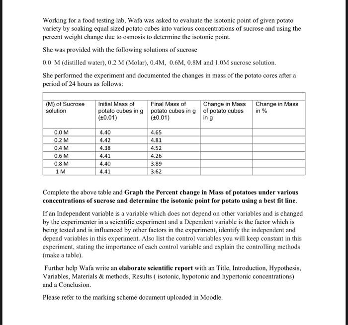 Solved Working for a food testing lab, Wafa was asked to | Chegg.com