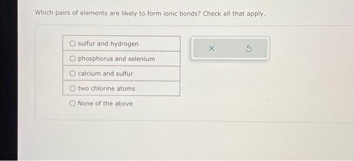 Solved Which pairs of elements are likely to form ionic | Chegg.com